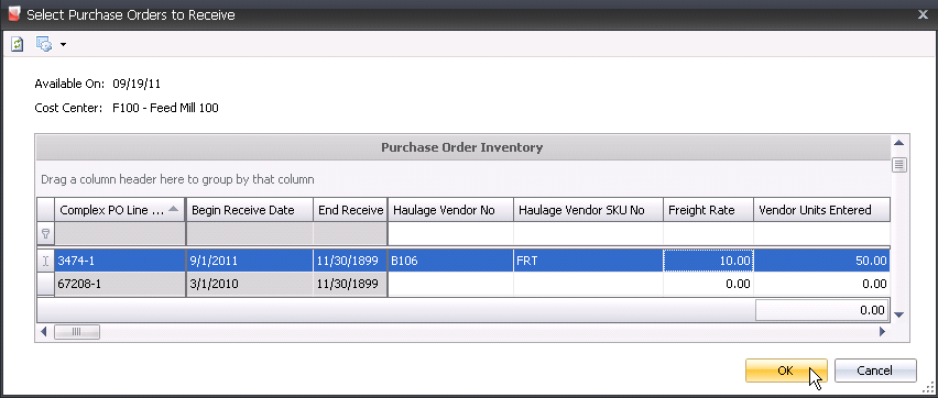 Planned Ingredient Receivings